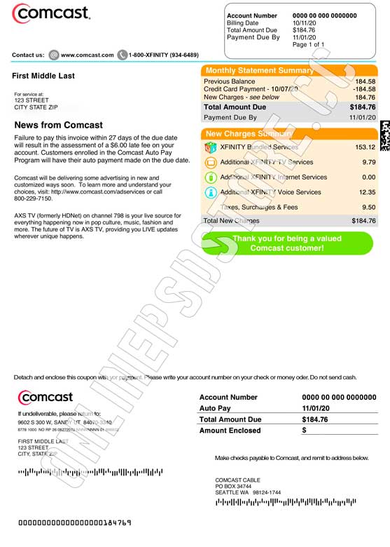 Comcast Bill Download New Editable PSD Templates